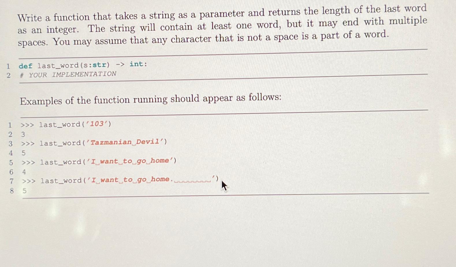 Solved Write a function that takes a string as a parameter | Chegg.com