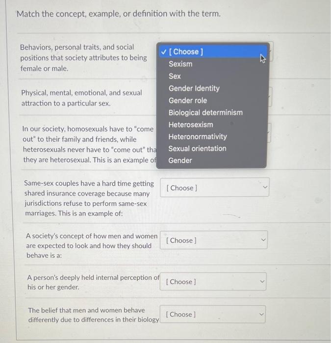 Match the concept, example, or definition with the | Chegg.com