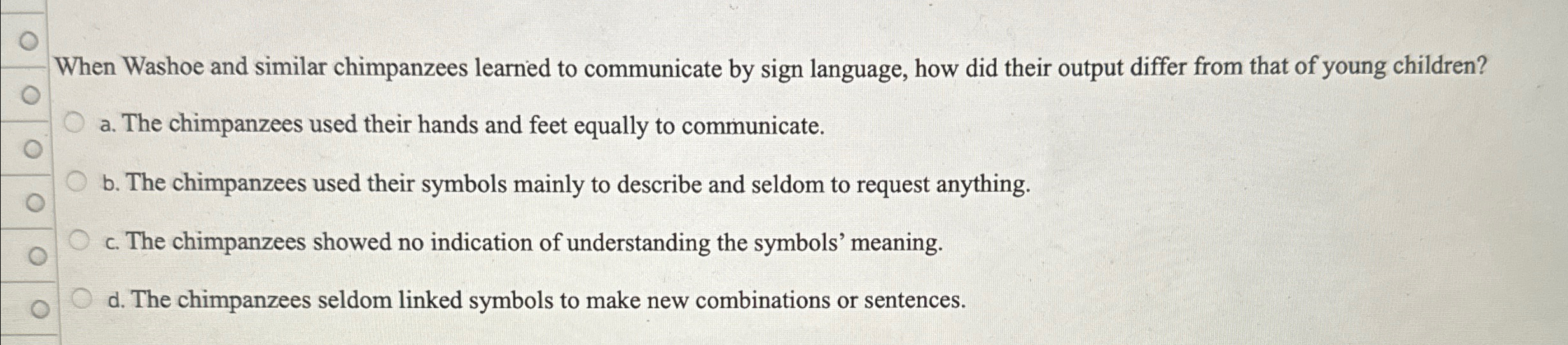 Solved When Washoe and similar chimpanzees learned to | Chegg.com