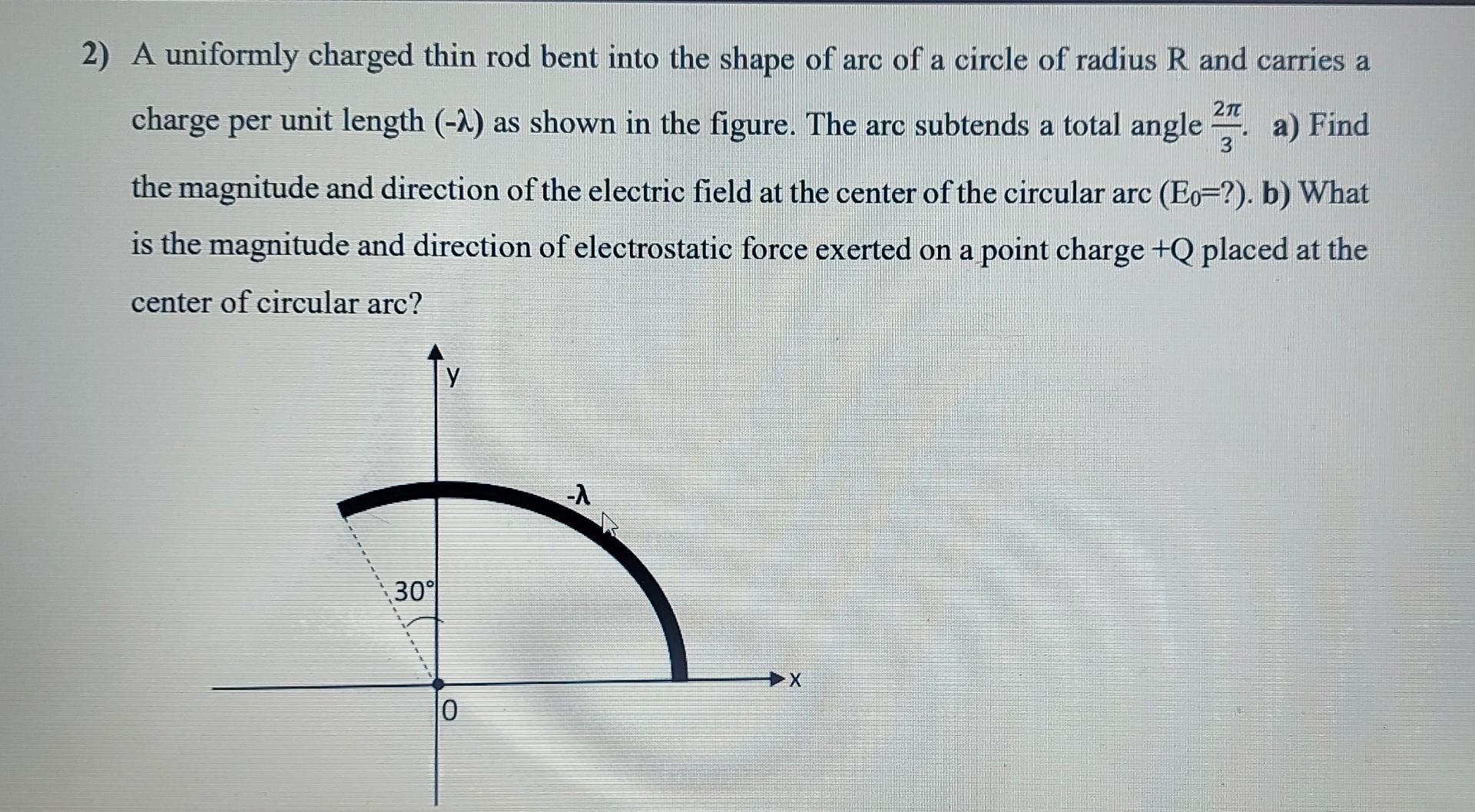 Solved 2) A uniformly charged thin rod bent into the shape | Chegg.com