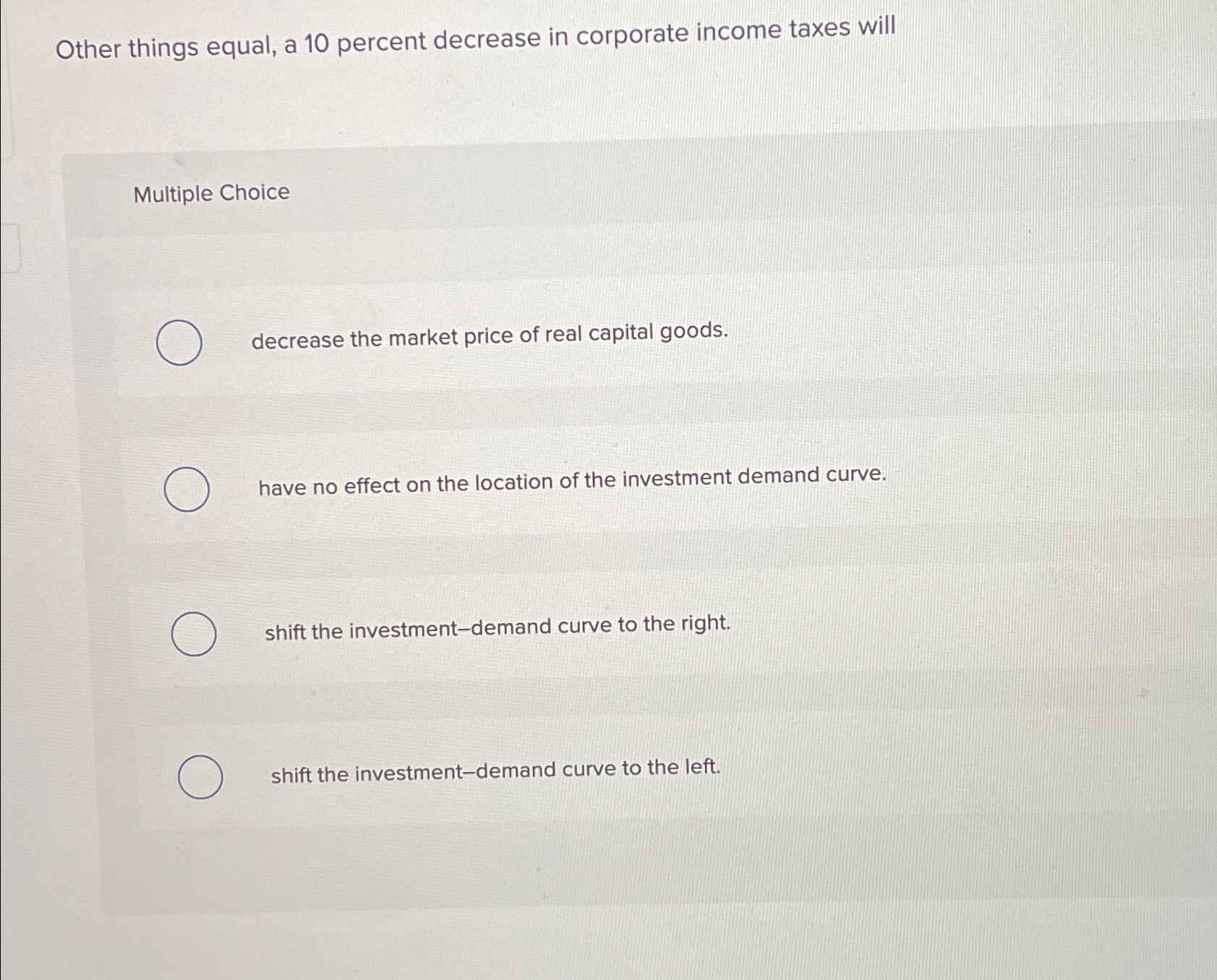 Solved Other things equal, a 10 ﻿percent decrease in | Chegg.com