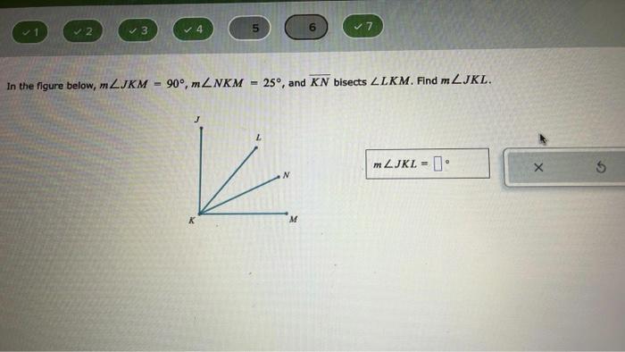 Solved In the figure below, m∠JKM=90∘,m∠NKM=25∘, and KN | Chegg.com
