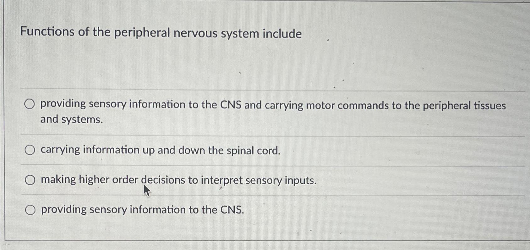 Solved Functions of the peripheral nervous system | Chegg.com