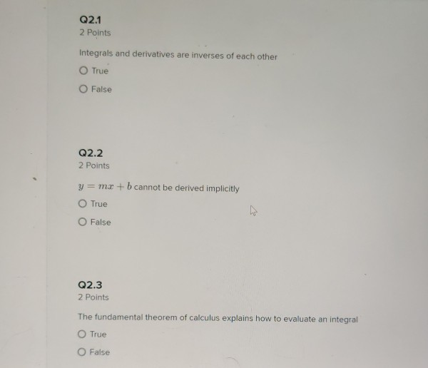 Solved Q2.1 2 Points Integrals and derivatives are inverses | Chegg.com