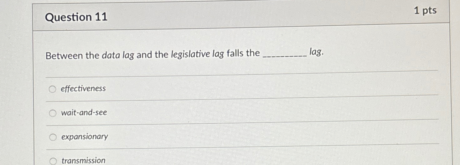 Solved Question 111 ﻿ptsBetween the data lag and the | Chegg.com