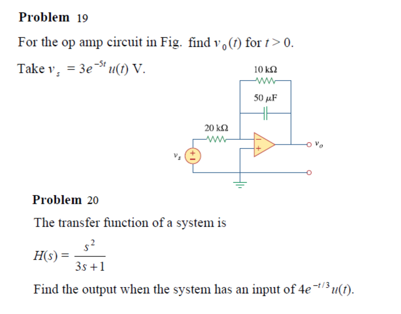 Solved Problem 19For the op amp circuit in Fig. find v0(t) | Chegg.com