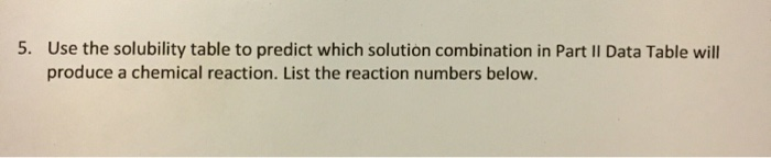 Solved 5. Use the solubility table to predict which solution | Chegg.com