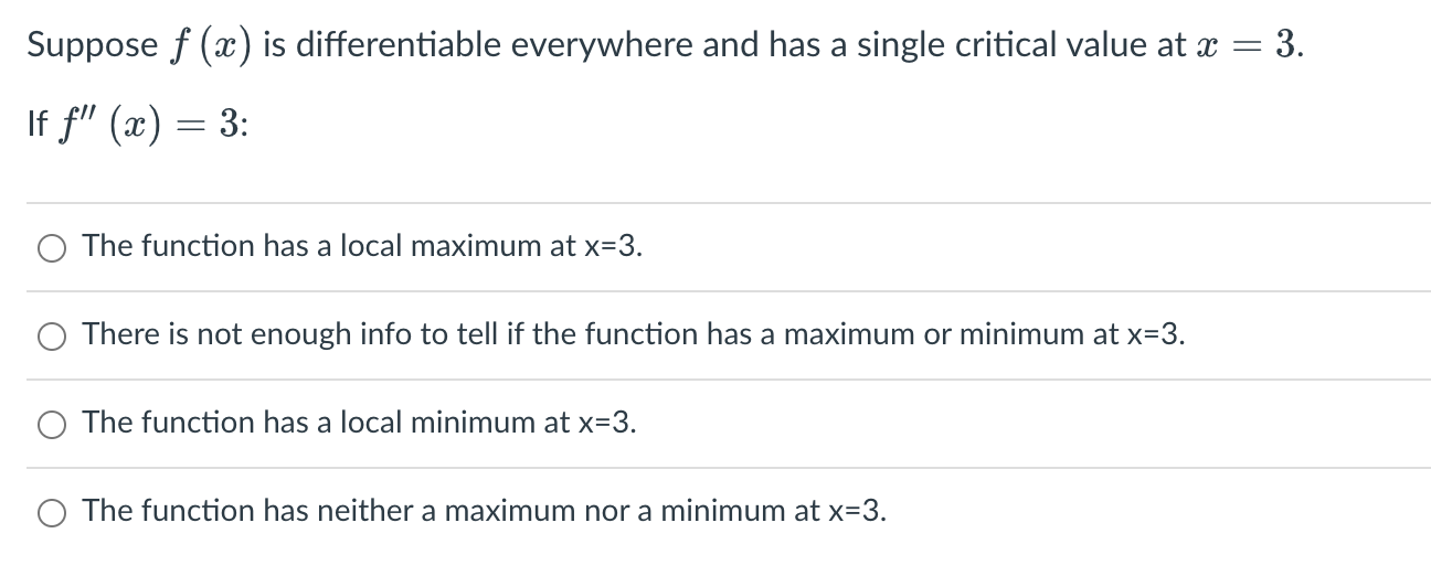 Solved Suppose f(x) ﻿is differentiable everywhere and has a | Chegg.com