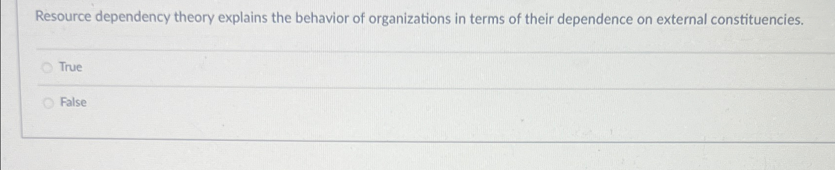 Solved Resource dependency theory explains the behavior of | Chegg.com