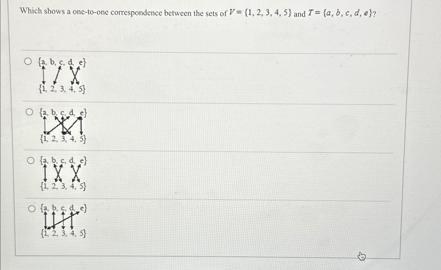 Solved Which shows a one-to-one correspondence between the | Chegg.com