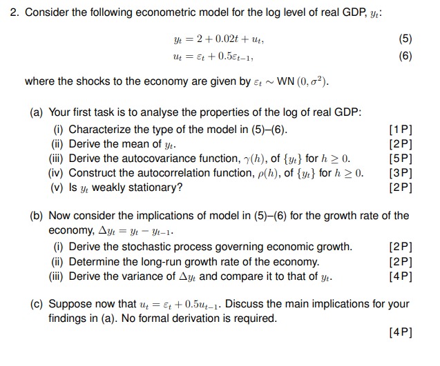 Solved Consider the following econometric model for the log | Chegg.com