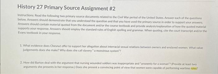 History 27 Primary Source Assignment \#2 | Chegg.com