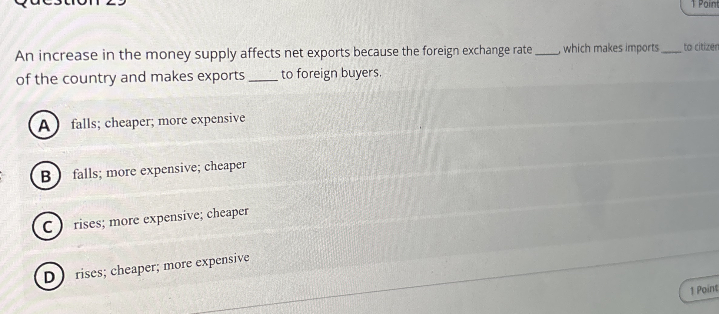 Solved An increase in the money supply affects net exports | Chegg.com