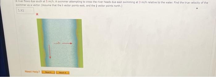 Solved A river flows due south at 5 m/h. A swimmer | Chegg.com