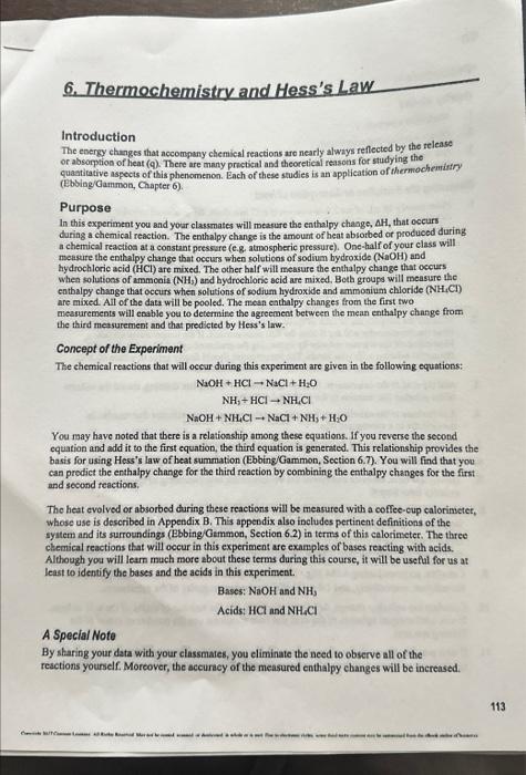 Solved Thermochemistry and Hoas's Law 121 Student name: | Chegg.com