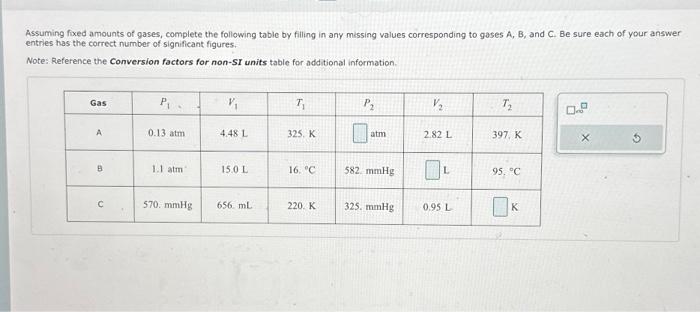 Solved Assuming fixed amounts of gases, complete the | Chegg.com