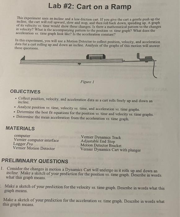 Solved Lab \#2: Cart on a Ramp This experiment uses an | Chegg.com