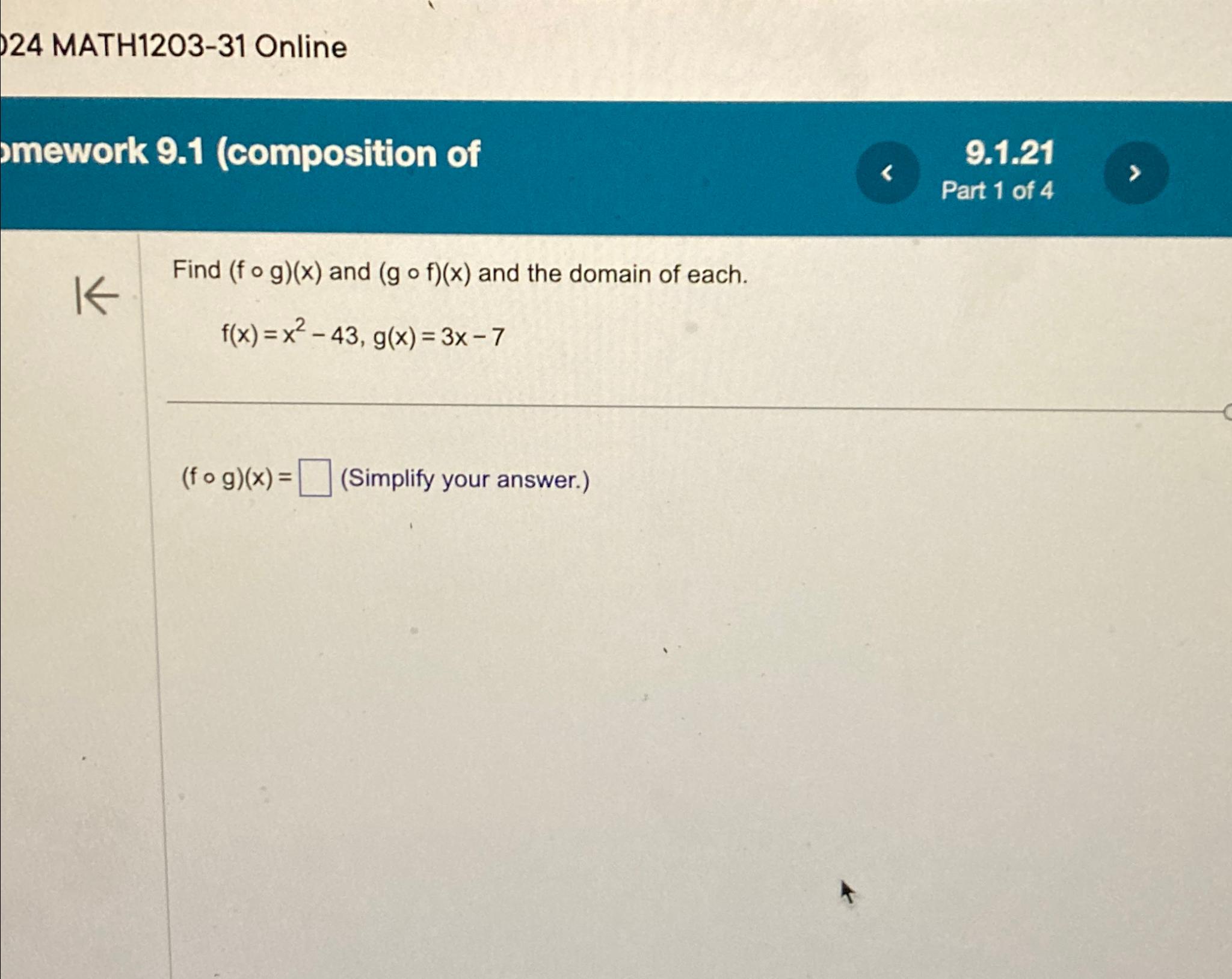 Solved 24 ﻿MATH1203-31 ﻿Onlineomework 9.1 (composition | Chegg.com