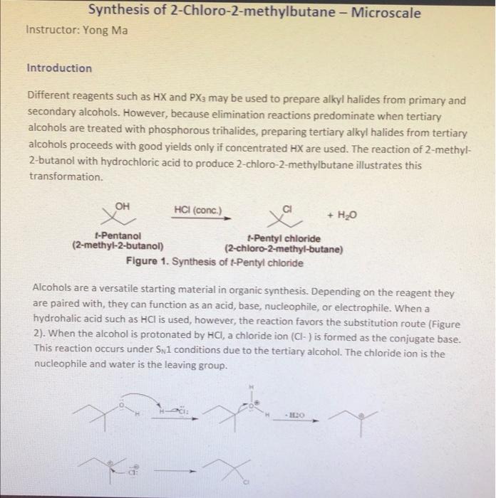 Solved Synthesis of 2-Chloro-2-methylbutane - Microscale | Chegg.com