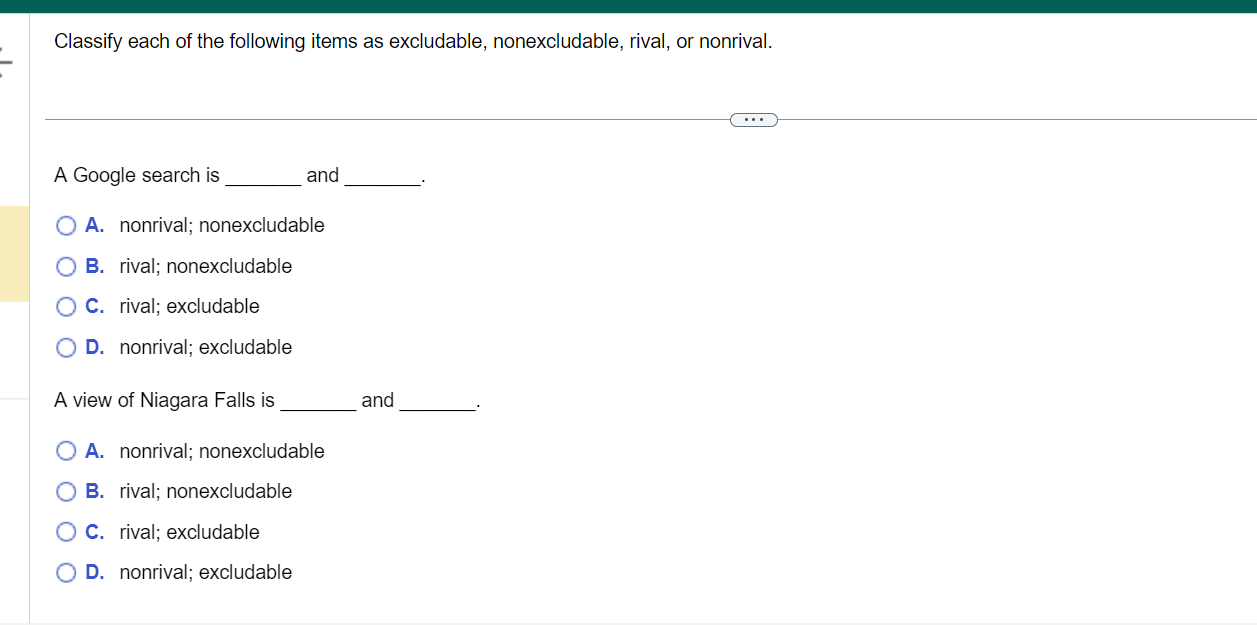 Solved Classify each of the following items as excludable, | Chegg.com