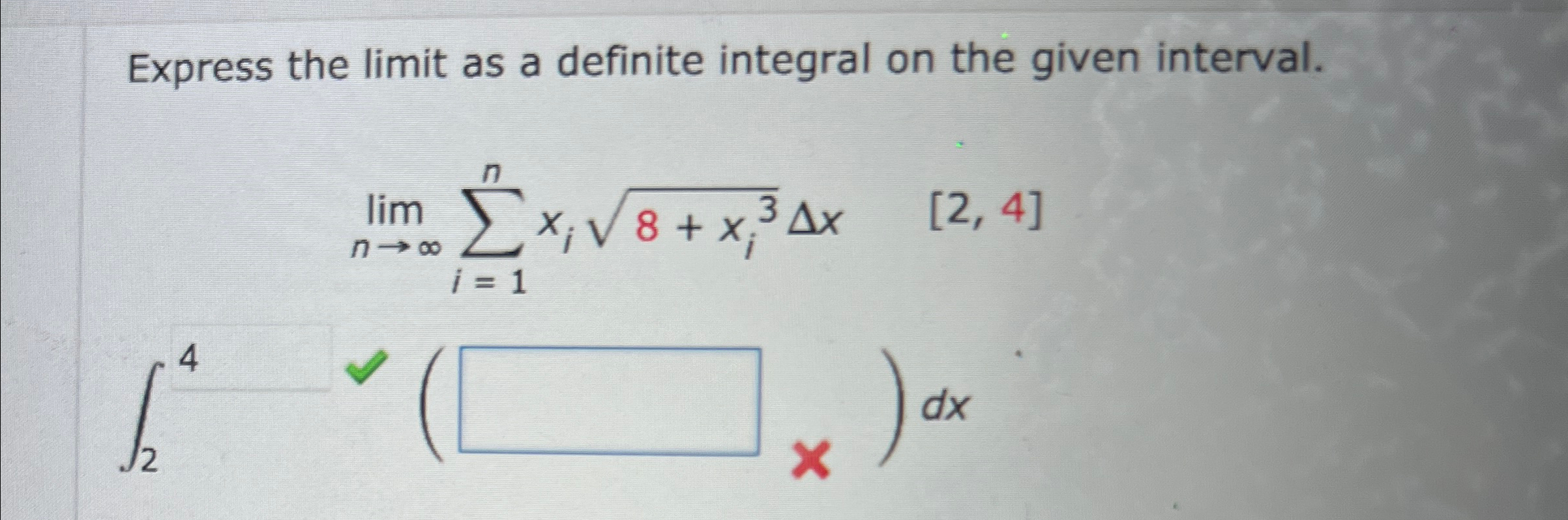 Solved Express the limit as a definite integral on the given | Chegg.com