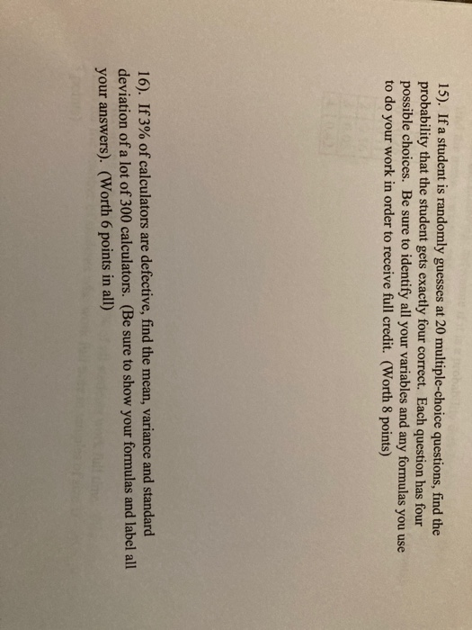Solved 15). If a student is randomly guesses at 20 | Chegg.com