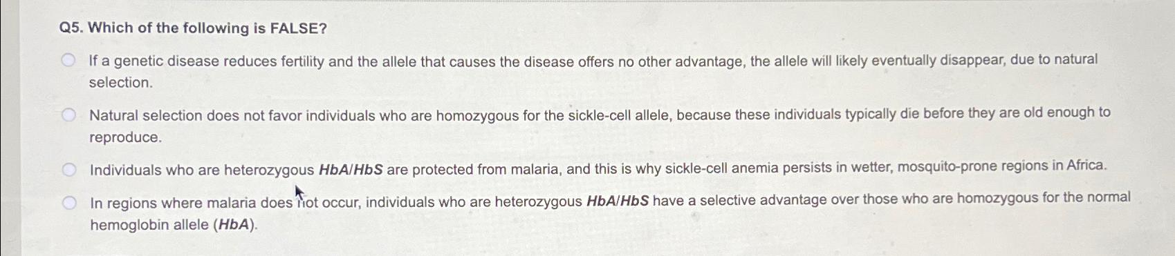 Solved Q5. ﻿Which of the following is FALSE?If a genetic | Chegg.com