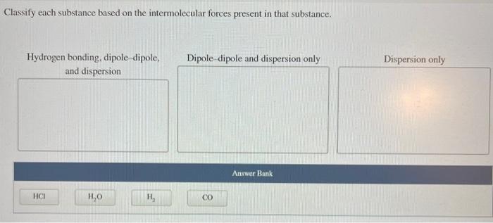 Solved Classify each substance based on the intermolecular | Chegg.com