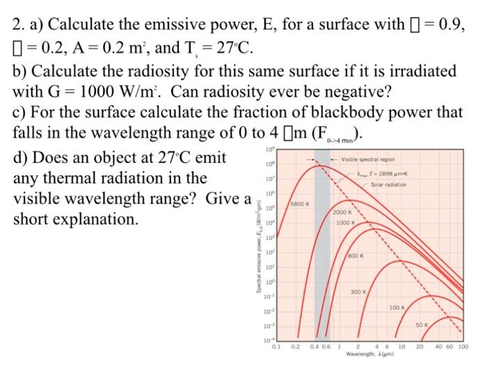 Solved 2. a) Calculate the emissive power, E, for a surface | Chegg.com