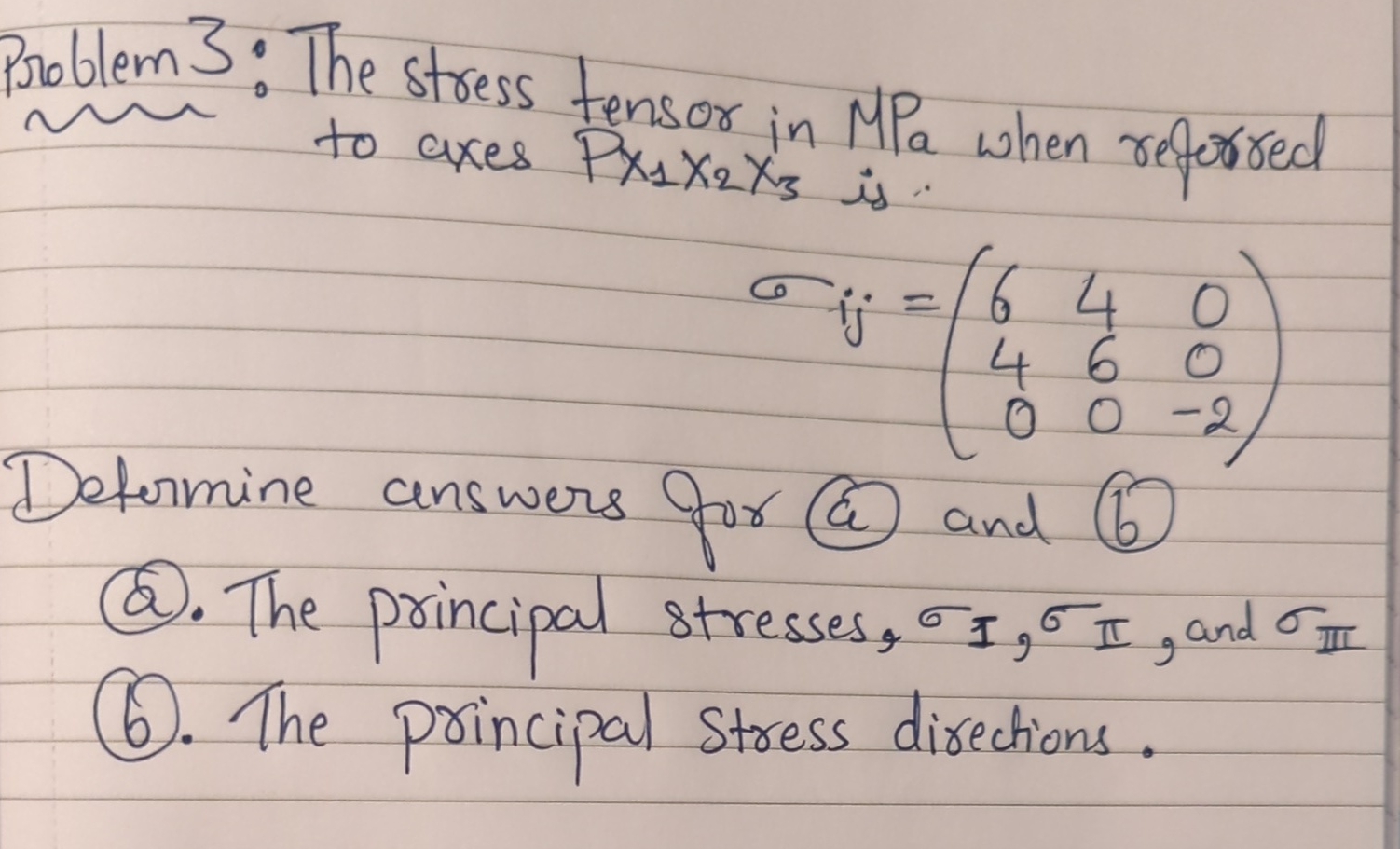 Solved Problem 3: The stress tensor in MPa when reforred to | Chegg.com