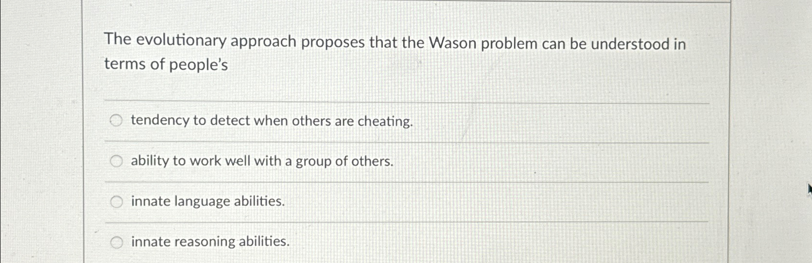 Solved The evolutionary approach proposes that the Wason | Chegg.com