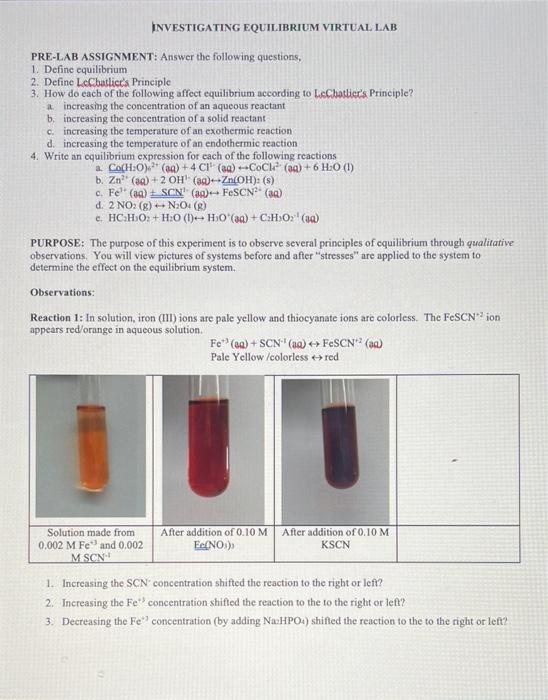 Solved INVESTIGATING EQUILIBRIUM VIRTUAL LAB PRE-LAB | Chegg.com