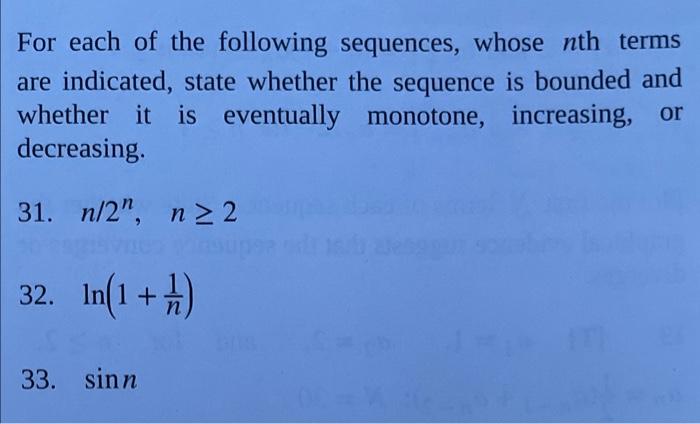 Solved For each of the following sequences, whose nth terms | Chegg.com