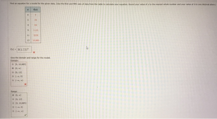 Solved Find an equation for a model for the given data (use | Chegg.com