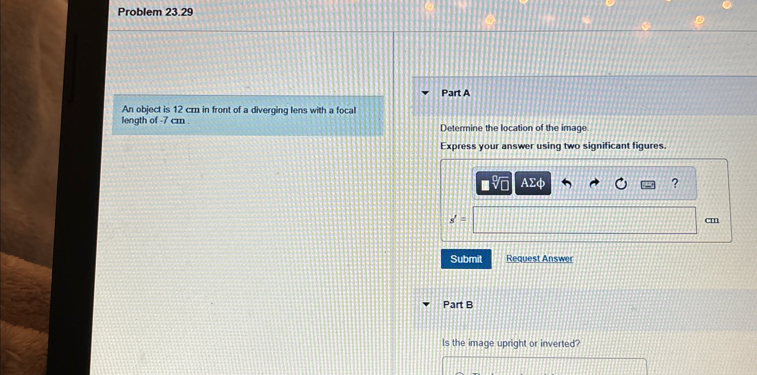 Solved Problem 23.29An object is 12cm ﻿in front of a | Chegg.com