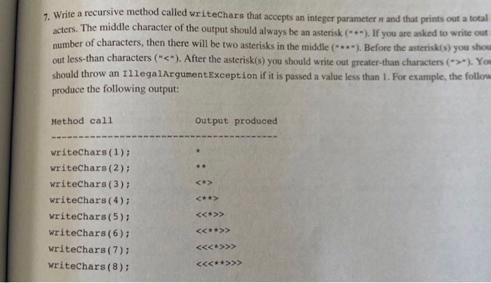 Solved 1. Write a recursive method called writechars that | Chegg.com
