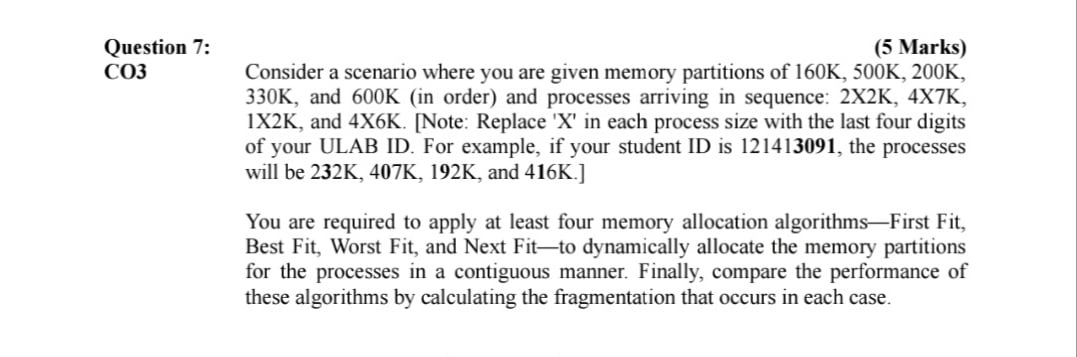 Solved Question 7:(5 ﻿Marks)CO3 ﻿Consider a scenario where | Chegg.com