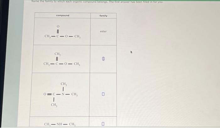 Solved \begin{tabular}{|c|c|} \hline compound & family \\ | Chegg.com