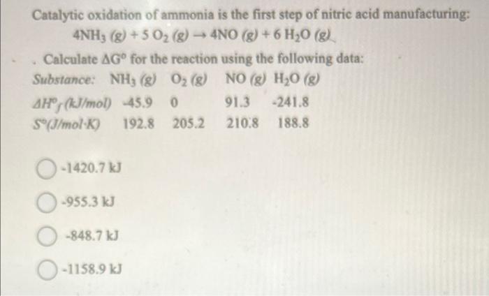 Catalytic oxidation of ammonia is the first step of | Chegg.com