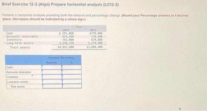 Solved Brief Exercise 12-2 (Algo) Prepare horizontal | Chegg.com