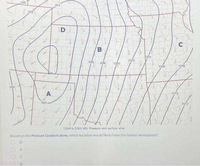 Solved Based on the Pressure Grodient alone, which location | Chegg.com
