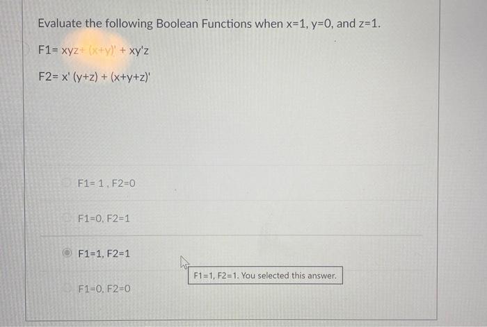 Solved Evaluate the following Boolean Functions when | Chegg.com