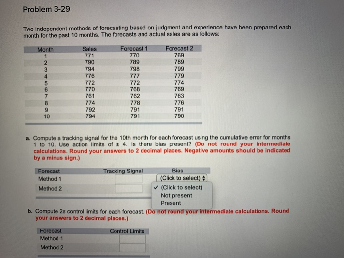 Solved Problem 3-29 Two independent methods of forecasting | Chegg.com