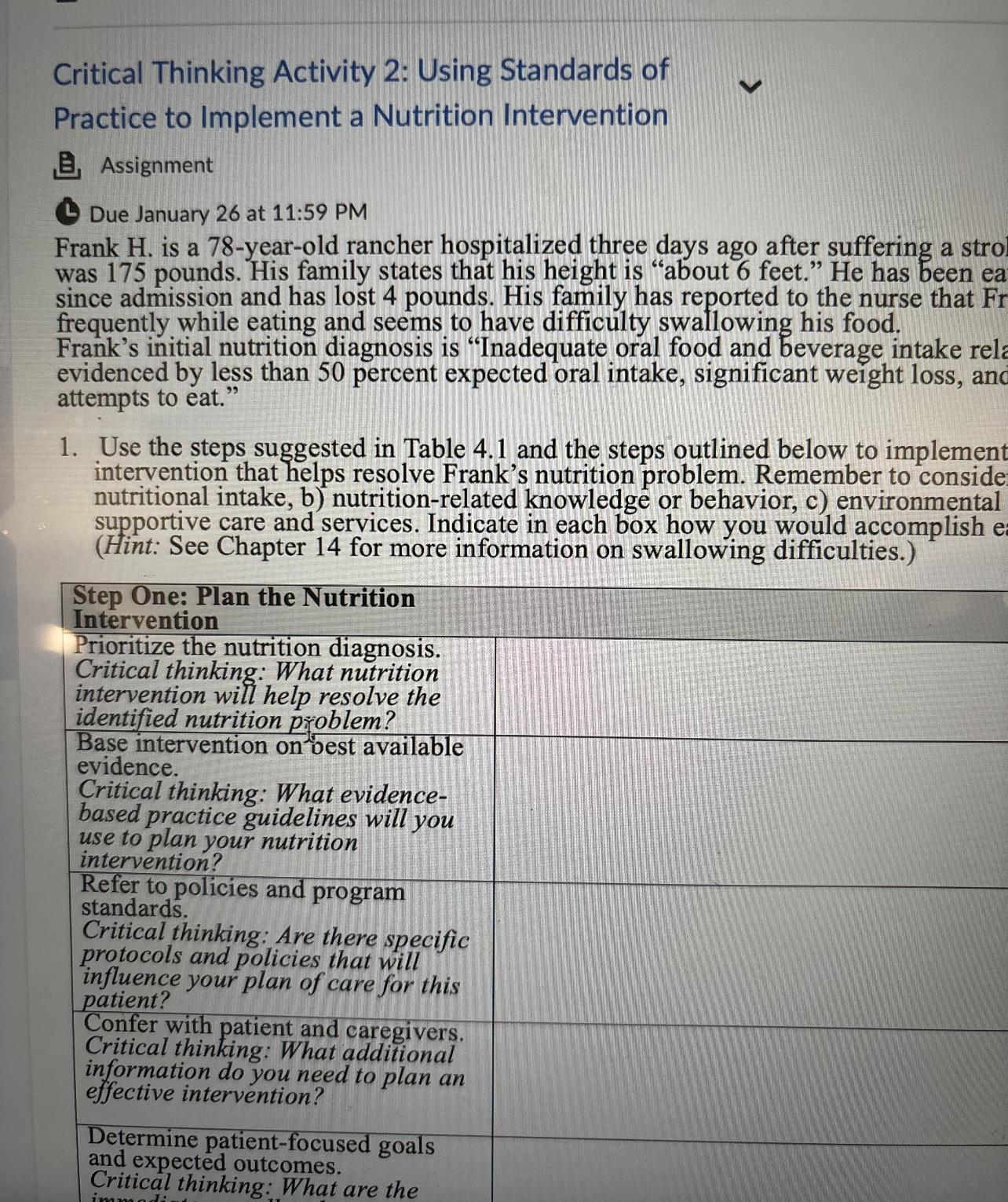 Solved Critical Thinking Activity 2: Using Standards | Chegg.com