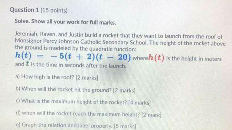 Solved Question 1 15 Points Solve Show All Your Work For