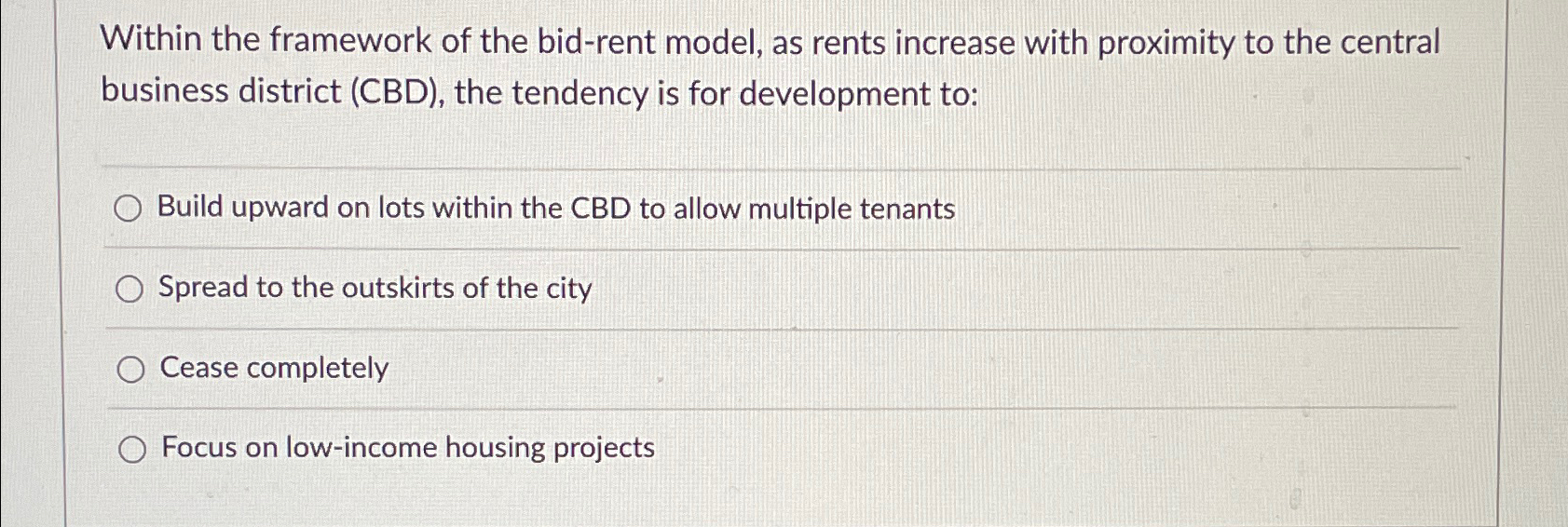 Solved Within the framework of the bid-rent model, as rents | Chegg.com