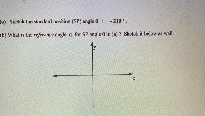 Solved (a) Sketch the standard position (SP) angle : - 210. | Chegg.com