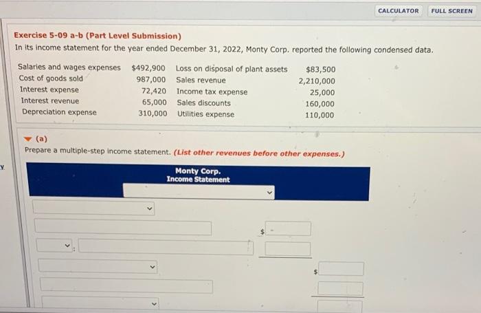 Solved CALCULATOR FULL SCREEN Exercise 5-09 a-b (Part Level | Chegg.com