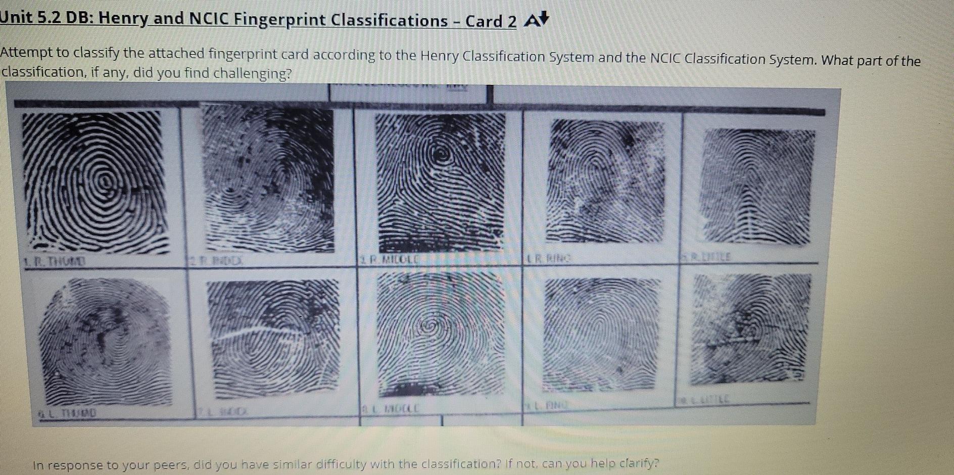 Solved Unit 5.2 DB: Henry and NCIC Fingerprint | Chegg.com