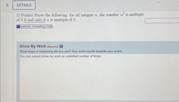 Solved (5 Points) Prove the following: for all integers n, | Chegg.com